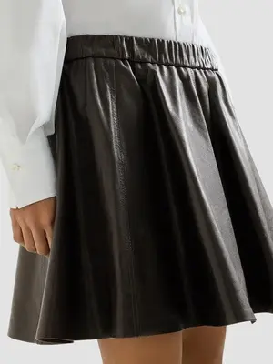 Brunello Cucinelli Polished Nappa Leather Mini Circle Skirt