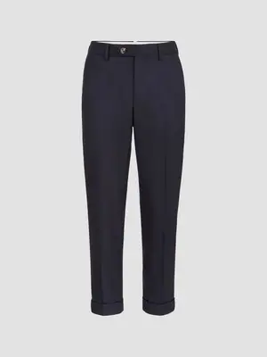 Brunello Cucinelli Virgin Wool Flannel Italian Fit Trousers - Blue