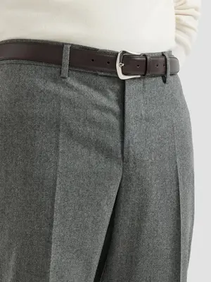 Brunello Cucinelli Virgin Wool Flannel Italian Fit Trousers - Medium Grey