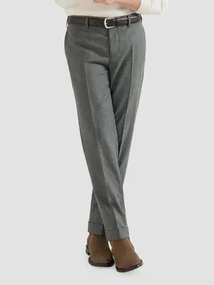 Brunello Cucinelli Virgin Wool Flannel Italian Fit Trousers - Medium Grey