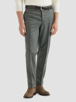 Brunello Cucinelli Virgin Wool Flannel Italian Fit Trousers - Medium Grey