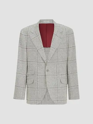 Brunello Cucinelli Prince Of Wales Flannel Deconstructed Cavallo Blazer - Grey