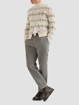 Brunello Cucinelli Cotton Chevron Trousers With Zipped Pocket