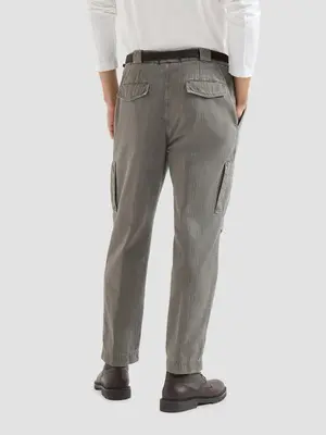Brunello Cucinelli Cotton Chevron Trousers With Zipped Pocket