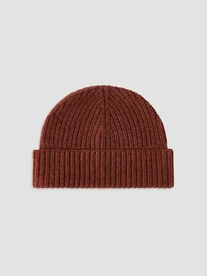 Brunello Cucinelli Cashmere English Rib Knit Beanie Firebrick