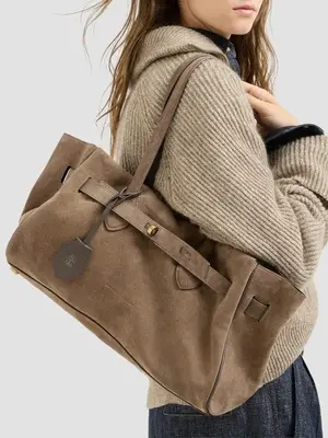 Brunello Cucinelli Explorer Shoulder Bag In Suede - Bark