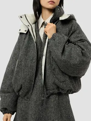 Brunello Cucinelli Virgin Wool Donegal Down Jacket With Detachable Hood And Shiny Zipper Pull