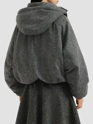 Brunello Cucinelli Virgin Wool Donegal Down Jacket With Detachable Hood And Shiny Zipper Pull