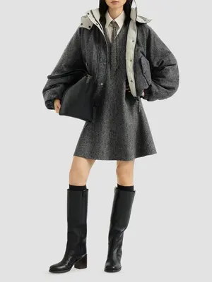 Brunello Cucinelli Virgin Wool Donegal Down Jacket With Detachable Hood And Shiny Zipper Pull