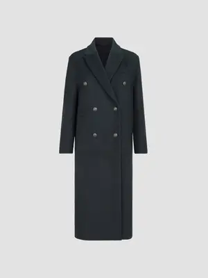 Brunello Cucinelli Hand-crafted Coat In Cashmere Beaver Double Cloth With Monili - Blue