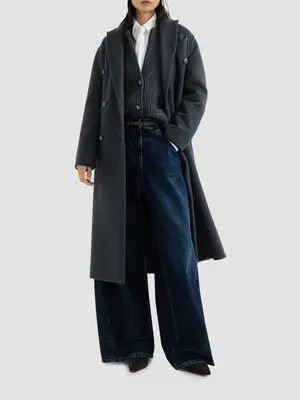 Brunello Cucinelli Hand-crafted Coat In Cashmere Beaver Double Cloth With Monili