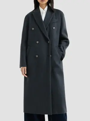 Brunello Cucinelli Hand-crafted Coat In Cashmere Beaver Double Cloth With Monili