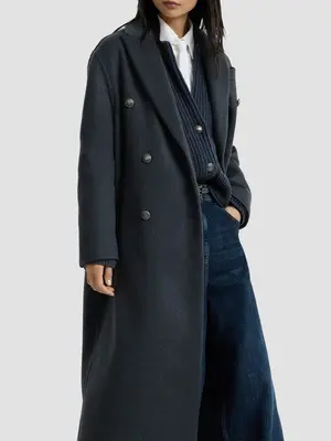 Brunello Cucinelli Hand-crafted Coat In Cashmere Beaver Double Cloth With Monili