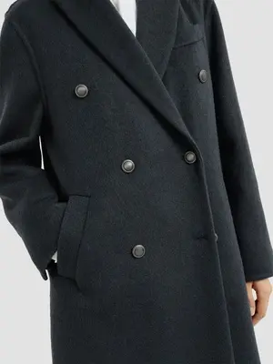 Brunello Cucinelli Hand-crafted Coat In Cashmere Beaver Double Cloth With Monili