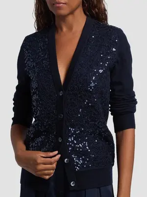 Michael Kors Lace & Cashmere V-neck Cardigan