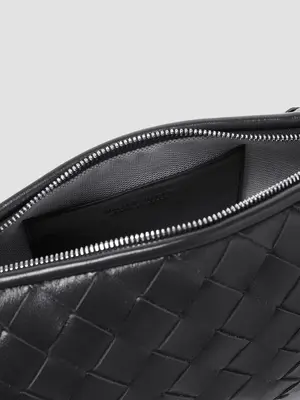 Bottega Veneta Traveler Intrecciato Leather Phone Pouch - Black Silver