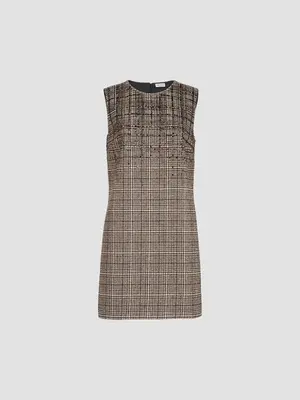 Brunello Cucinelli Checked Alpaca And Wool Mini Dress - Brown