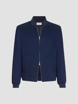 Brunello Cucinelli Lightweight Cashmere Flannel Bomber Jacket - Blue