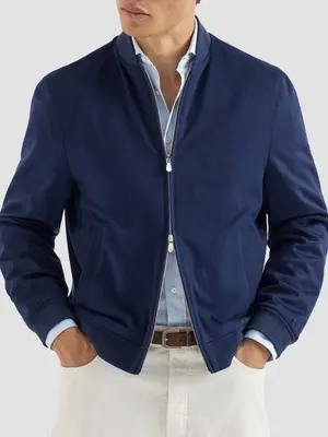 Brunello Cucinelli Lightweight Cashmere Flannel Bomber Jacket