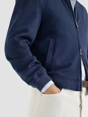 Brunello Cucinelli Lightweight Cashmere Flannel Bomber Jacket