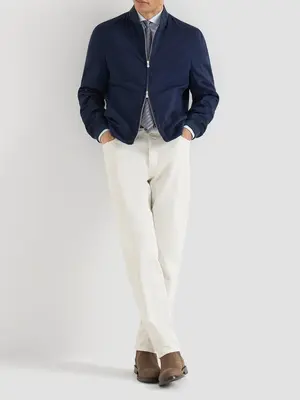 Brunello Cucinelli Lightweight Cashmere Flannel Bomber Jacket
