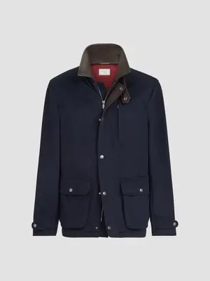 Brunello Cucinelli Virgin Wool Cloth Field Jacket With Nappa Leather Inserts