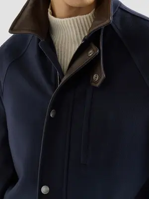 Brunello Cucinelli Virgin Wool Cloth Field Jacket With Nappa Leather Inserts