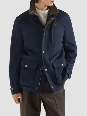 Brunello Cucinelli Virgin Wool Cloth Field Jacket With Nappa Leather Inserts