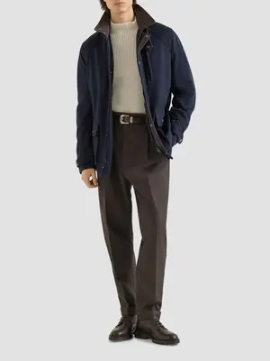 Brunello Cucinelli Virgin Wool Cloth Field Jacket With Nappa Leather Inserts