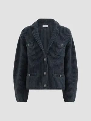 Brunello Cucinelli Cashmere Feather Yarn English Rib Cardigan - Blue