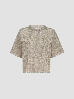 Brunello Cucinelli Dazzling Craquelé Embroidery T-shirt In Mohair And Wool - Silver Multi