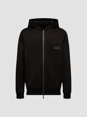 Moncler Zip-up Hooded Sweatshirt In Cotton Fleece - Black