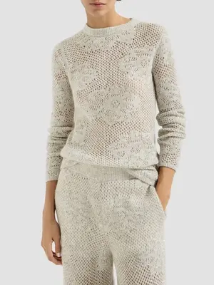 Brunello Cucinelli Lace Flowers Sweater - Ivory