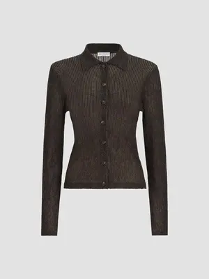 Brunello Cucinelli Sparkling Silk, Alpaca And Wool Rib Knit Cardigan - Anthracite