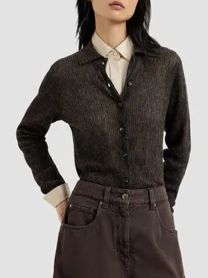Brunello Cucinelli Sparkling Silk, Alpaca And Wool Rib Knit Cardigan