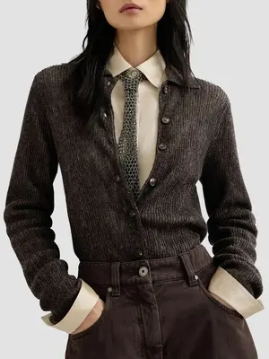 Brunello Cucinelli Sparkling Silk, Alpaca And Wool Rib Knit Cardigan