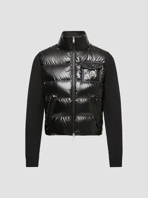 Moncler Down-filled Zip-up Cardigan In Wool - Black