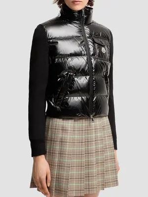 Moncler Down-filled Zip-up Cardigan In Wool - Black