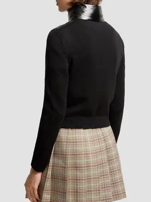 Moncler Down-filled Zip-up Cardigan In Wool - Black