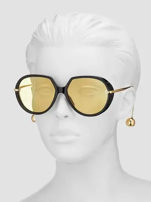 Bottega Veneta Drop 60mm Round Oversized Sunglasses - Black
