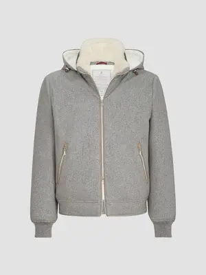 Brunello Cucinelli Bonded Wool Flannel Down Jacket With Detachable Hood - Light Grey