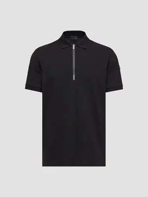 Moncler Half-zip Polo Shirt In Cotton Piquet - Black