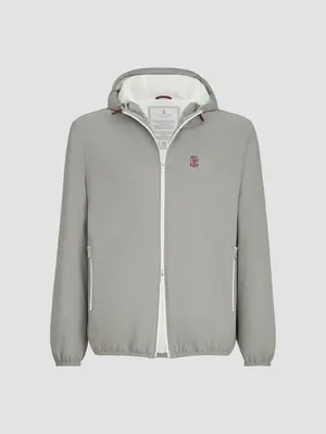 Brunello Cucinelli Bonded Nylon Hooded Outerwear Jacket With Thermore Padding And Logo - Grey