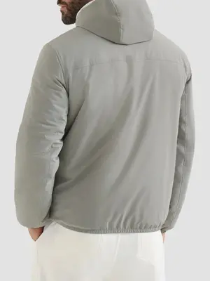 Brunello Cucinelli Bonded Nylon Hooded Outerwear Jacket With Thermore Padding And Logo - Grey