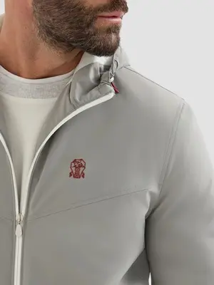 Brunello Cucinelli Bonded Nylon Hooded Outerwear Jacket With Thermore Padding And Logo - Grey