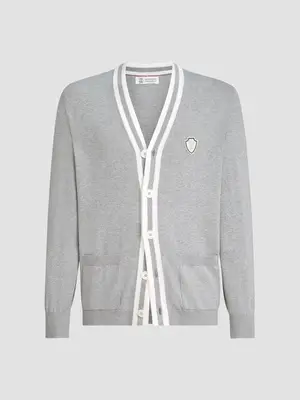 Brunello Cucinelli Cotton Cardigan With Logo - Grey