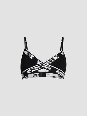 Moschino Logo Stretch-cotton Triangle Bralette - Black