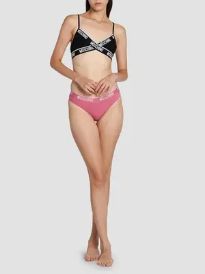 Moschino Logo Stretch-cotton Triangle Bralette - Black