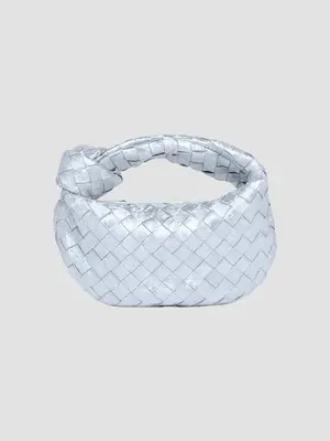 Bottega Veneta Jodie Mini Metallic Intrecciato Leather Top Handle Bag - Pickle Silver