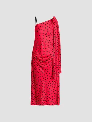 Moschino Polka Dot Bow One-shoulder Midi-dress